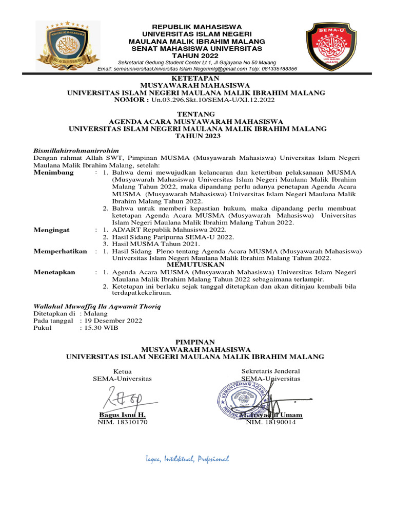 Ketetapan MUSMA 2022 | PDF