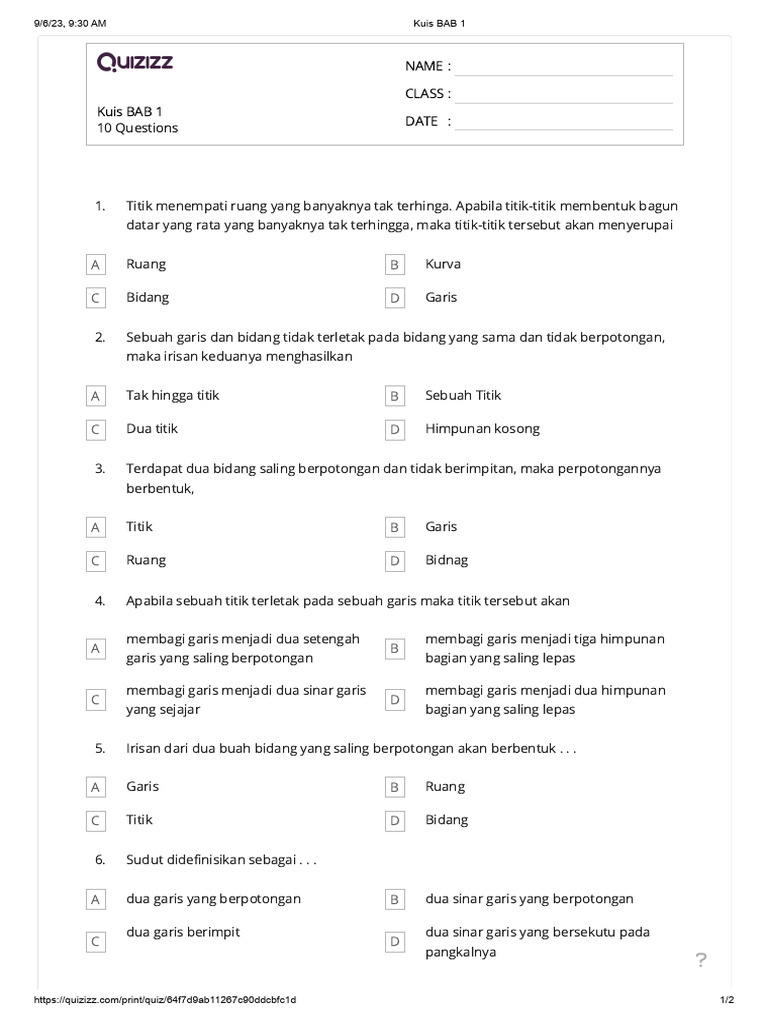 Kuis BAB 1 | PDF