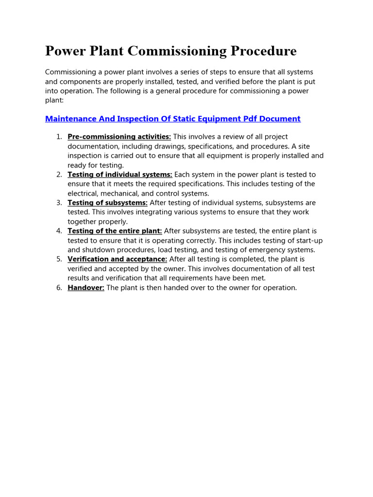 Power Plant Commissioning Steps | PDF