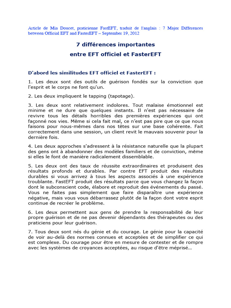 7 Differences Majeures Entre EFT Officiel Et FasterEFT | PDF