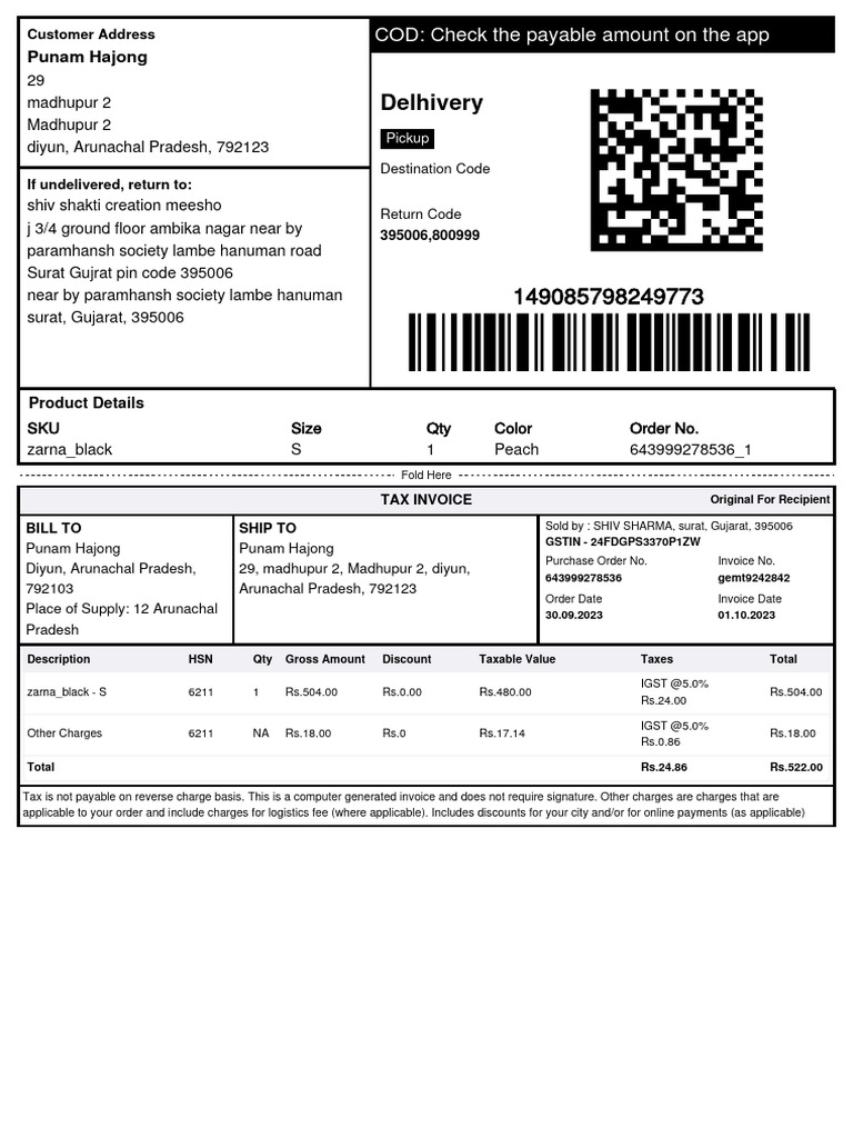 Meesho Shipping Label and Invoice Samples | PDF