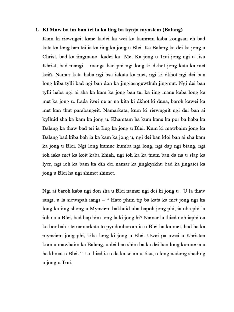 Ki Maw Ba Im Ban Tei Ia Ka Iing Ba Kynja Mynsiem | PDF