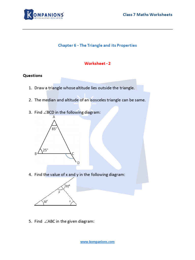 Class-7-Maths-Chapter-6-Triangle-and-its-Properties-Worksheet-2 (1) | PDF