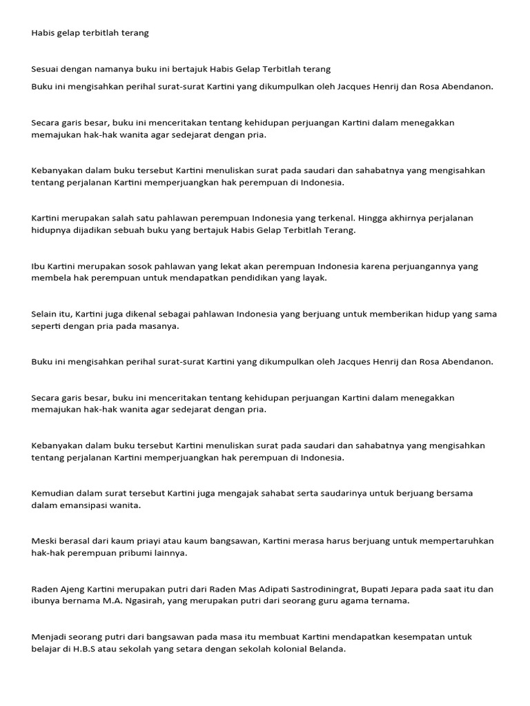 Habis Gelap Terbitlah Terang | PDF