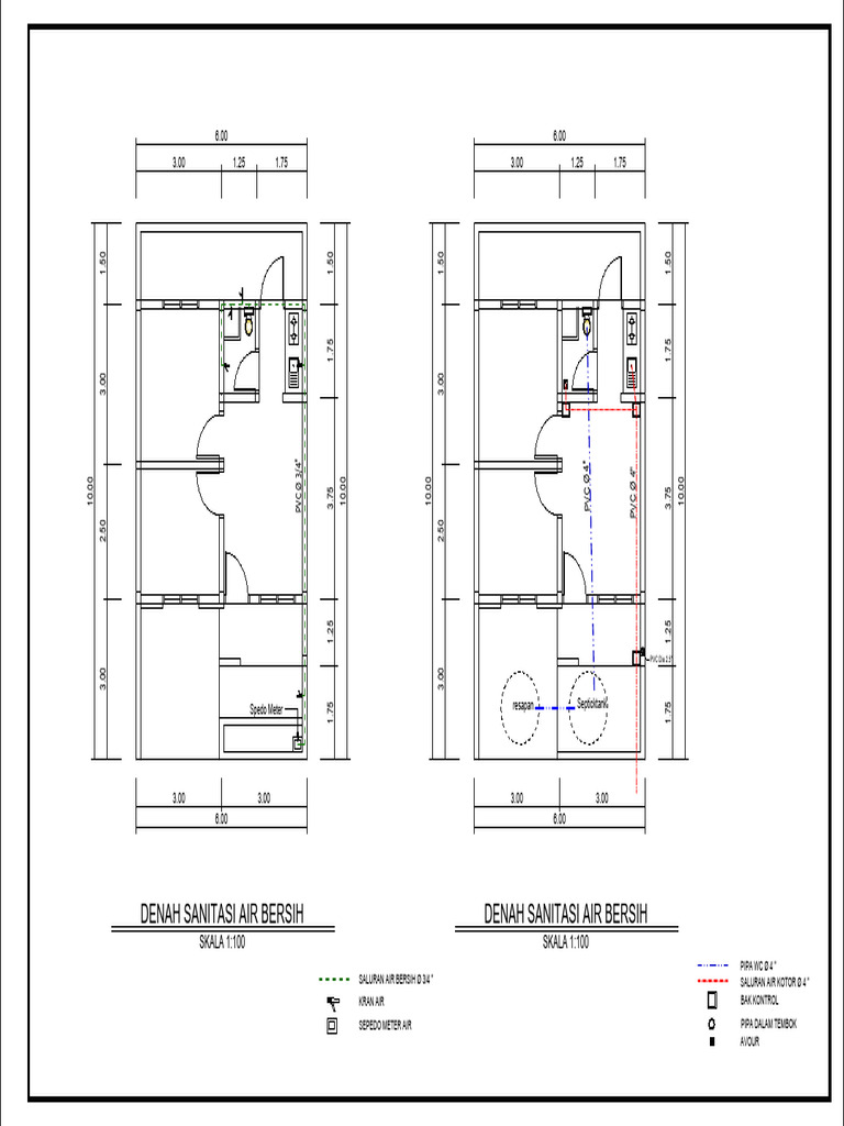 Denah Sanitasi Air Bersih 1:100 | PDF