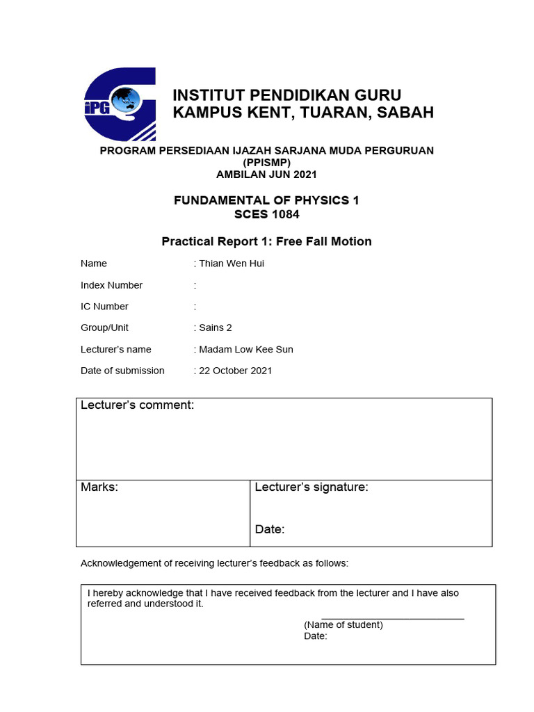 SCES1084 PHYSICS PRACTICAL 1 REPORT | PDF