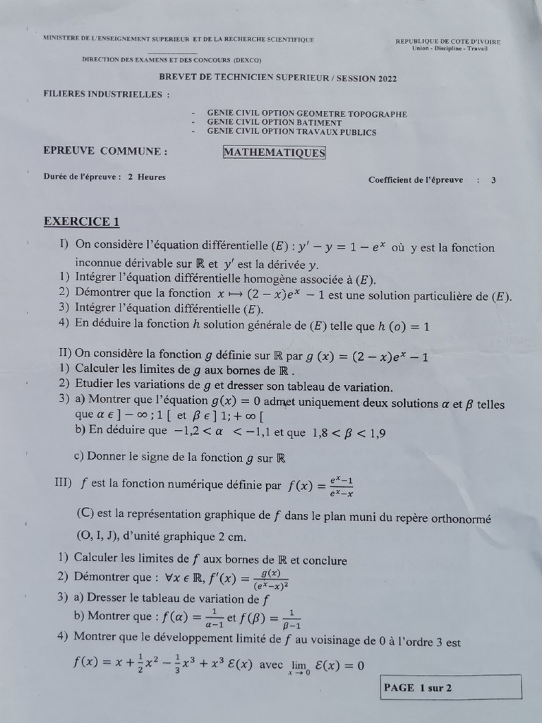 BTS 2022: Mathématiques | PDF