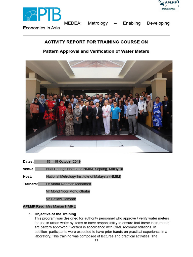 2019 Pattern Approval Verification of Water Meters - Medea Activity Report Final | PDF