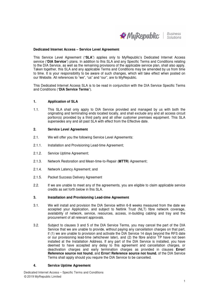 Dedicated Internet Access Service Level Agreement v19.04 | PDF