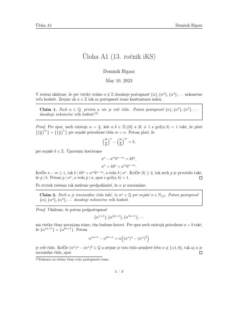 Problem A1 iKS Solution | PDF