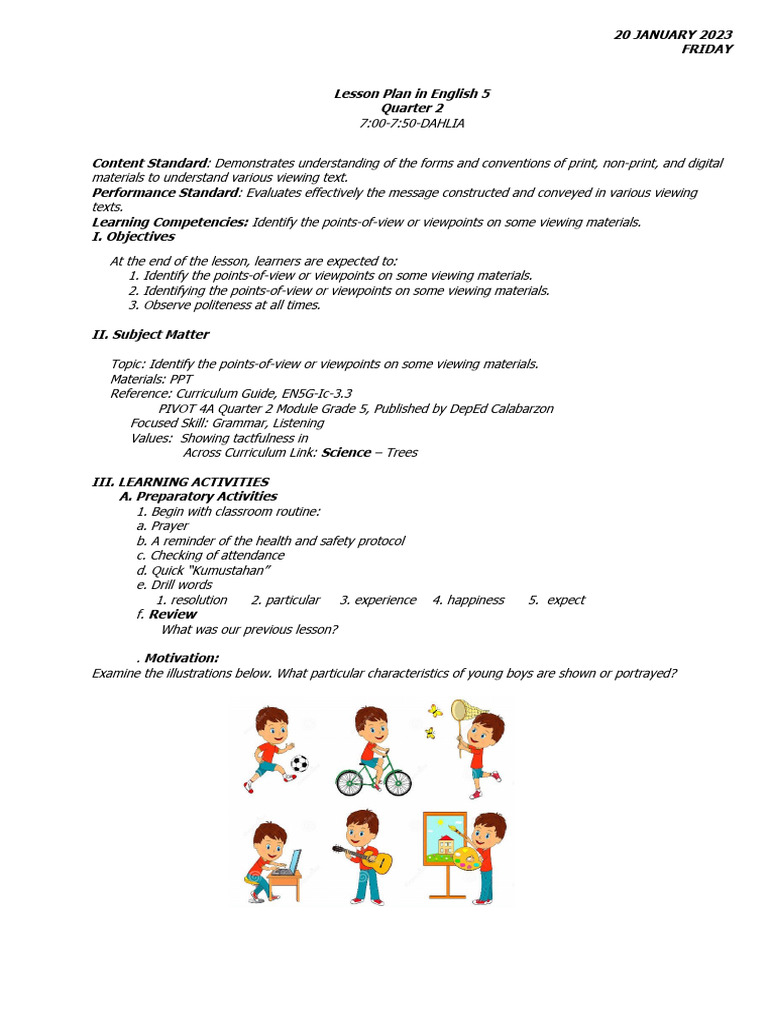 English 5 Lesson Plan: Viewpoints Analysis | PDF