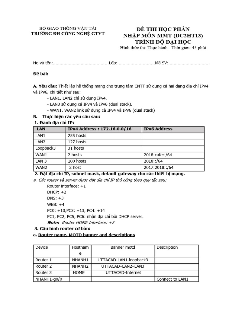 Đề thi Nhập môn MMT | PDF