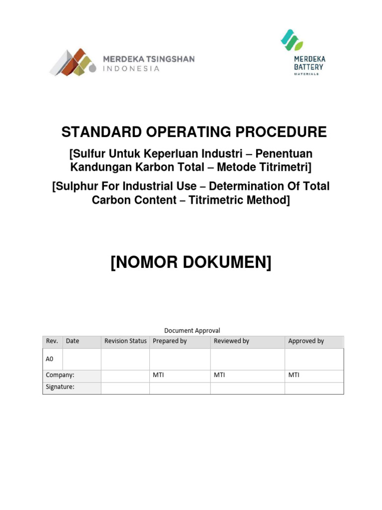7 SOP Sulphur For Industrial Use – Determination Of Total Carbon ...