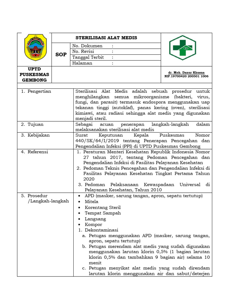 Sop Sterilisasi Alat Medis | PDF