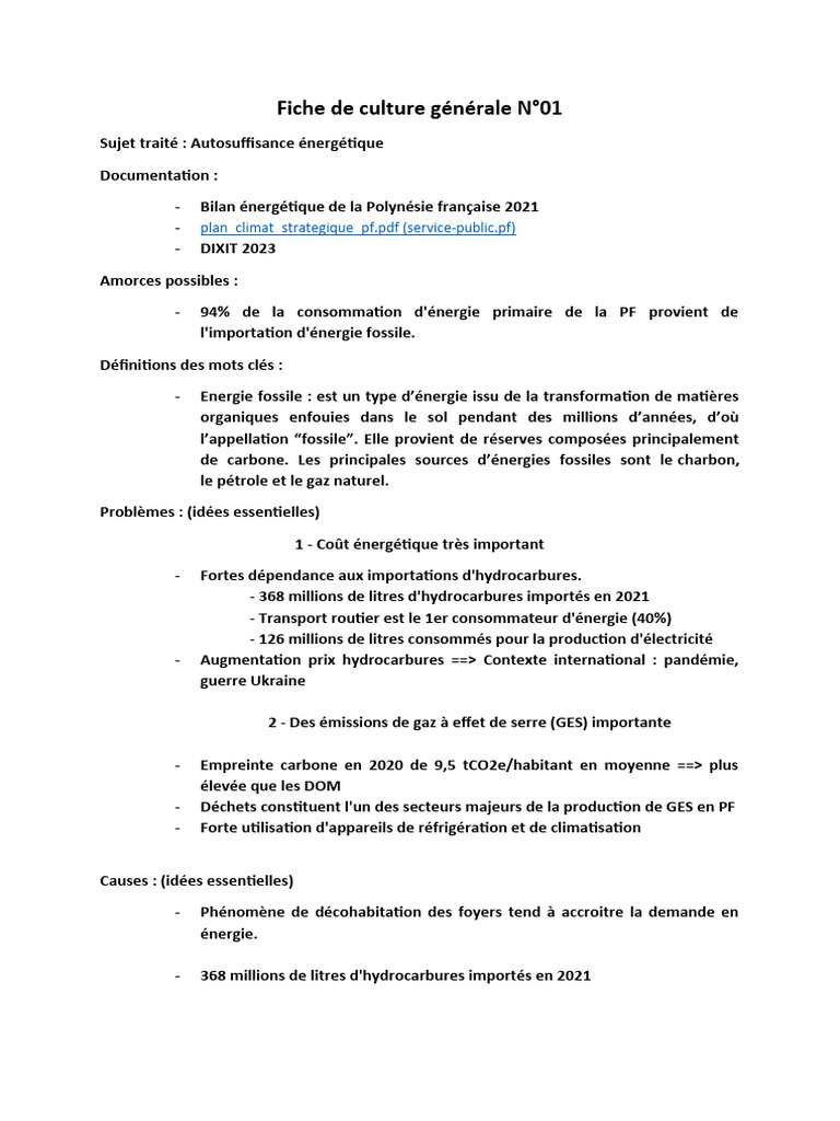 Fiche de culture générale modèle à compléter | PDF