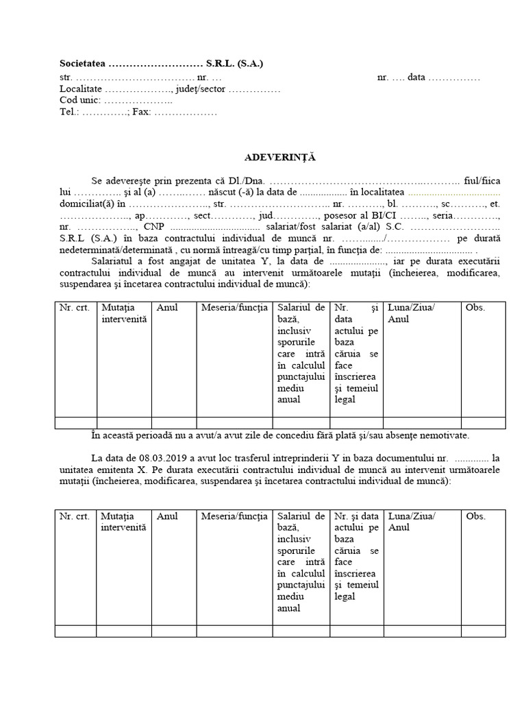 Adeverinta de vechime Model (3) | PDF