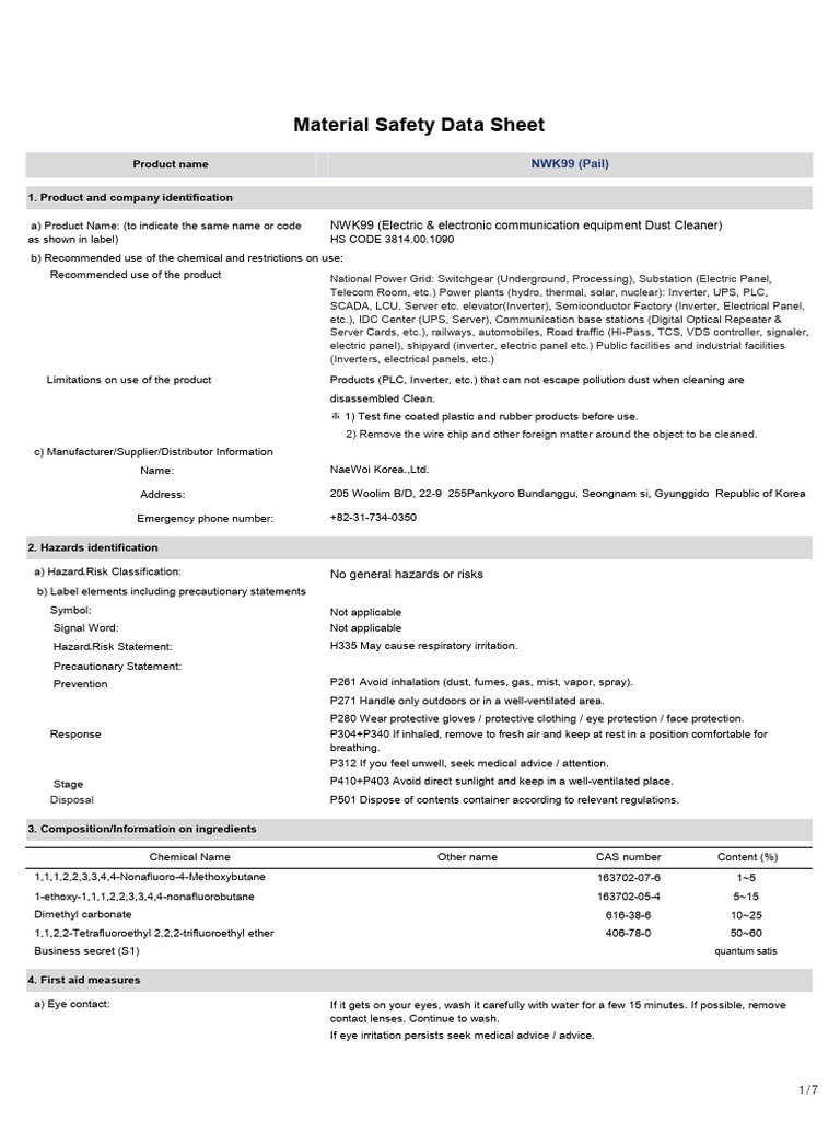 (Pail) NWK-99 - MSDS | PDF
