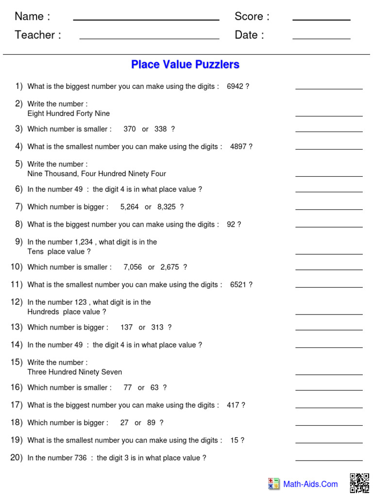 Place Value Puzzlers Grade 2 | PDF | Games & Activities | Computers