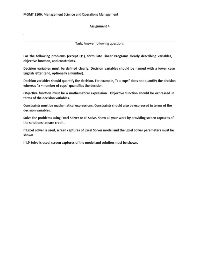 MGMT 3106 Assignment 04 | PDF