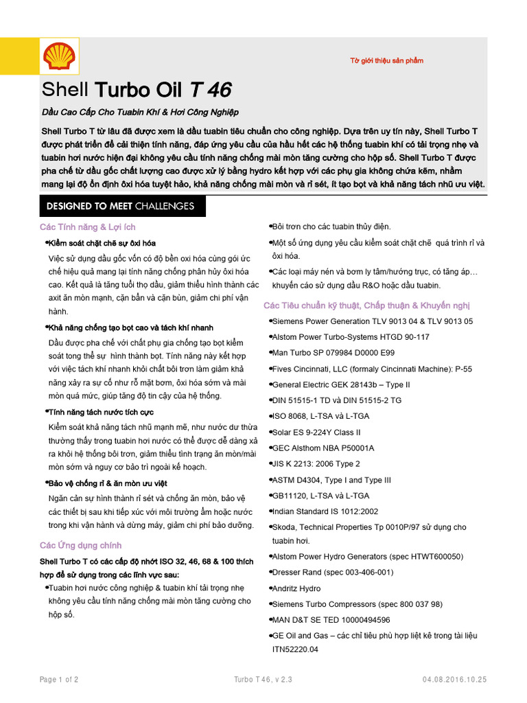 Shell Turbo T 46 260 | PDF