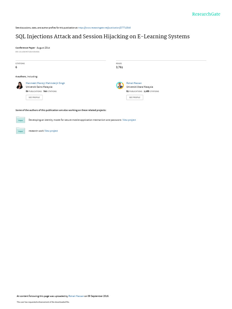 SQL Injections Attack and Session Hijacking On E-Learning Systems | PDF