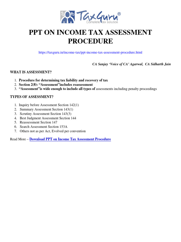 On Income Tax Assessment Procedure - Taxguru - in | PDF