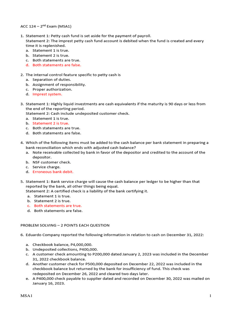 ACC 124 Exam: Cash Management Concepts | PDF | Finance & Money Management