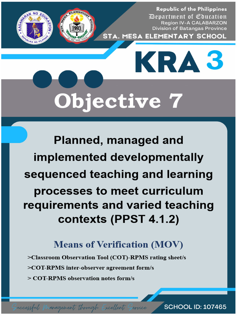 Rpms 2022 2023 Objectives KRA3 | PDF