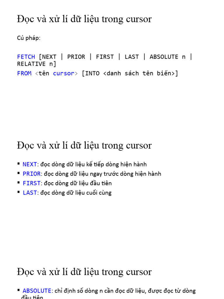 Đọc và xử lí dữ liệu trong cursor | PDF