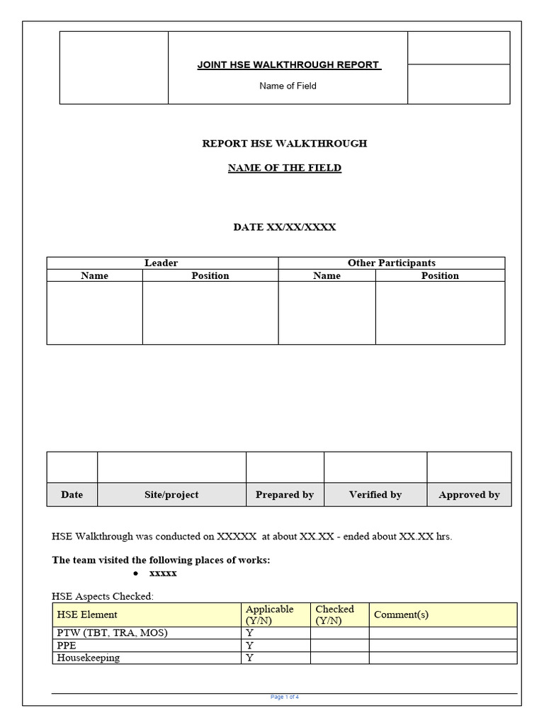 JOINT HSE Walkthrough REPORT | PDF