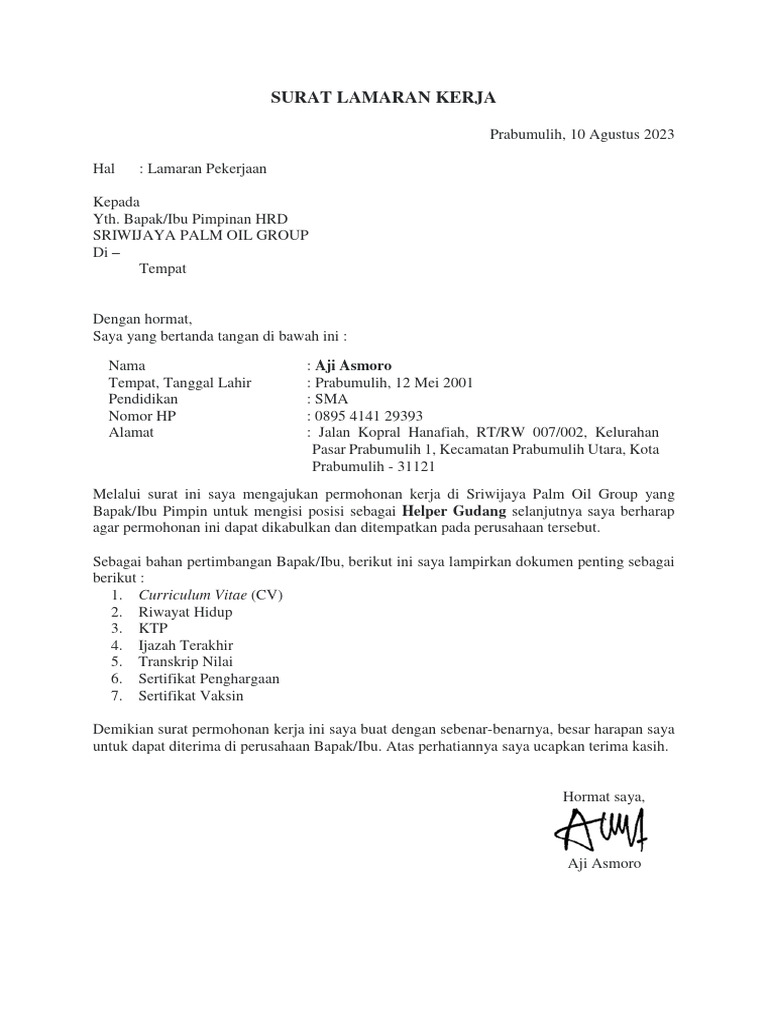 Dokumen Pendukung Lamaran Kerja | PDF