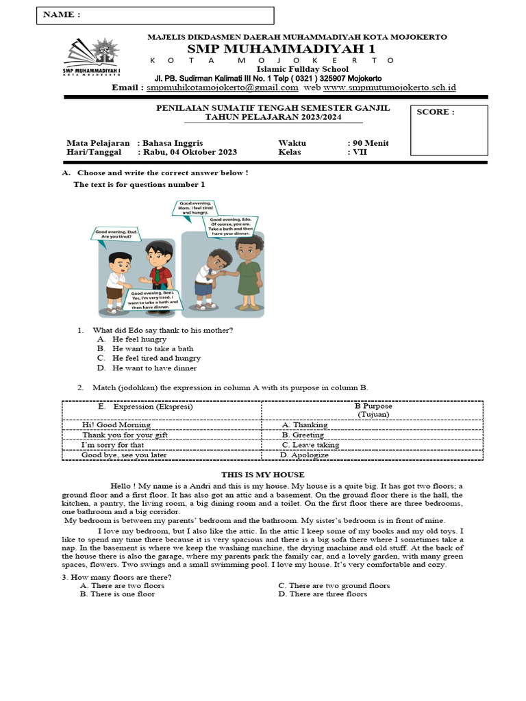 Soal STS Ganjil Bahasa Inggris Kelas 7 | PDF