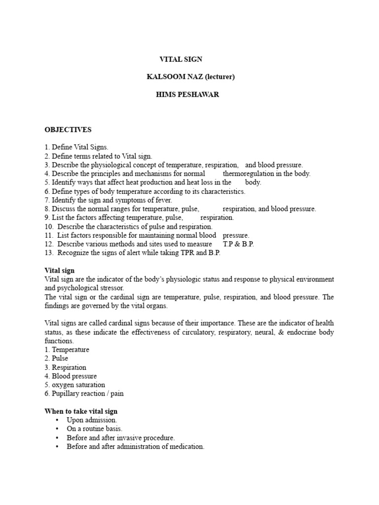 3 Vital Signs | PDF | Fever | Pulse