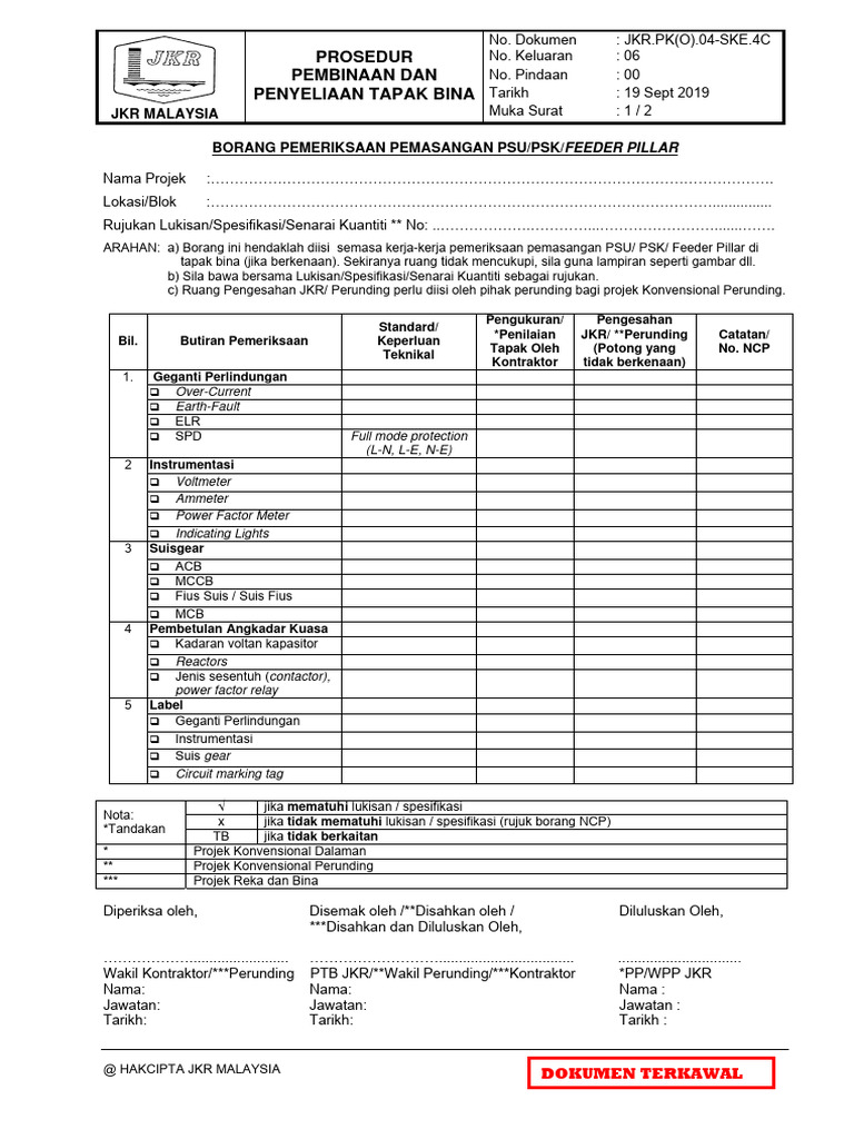 Prosedur Pembinaan Dan Penyeliaan Tapak Bina: JKR Malaysia Borang ...