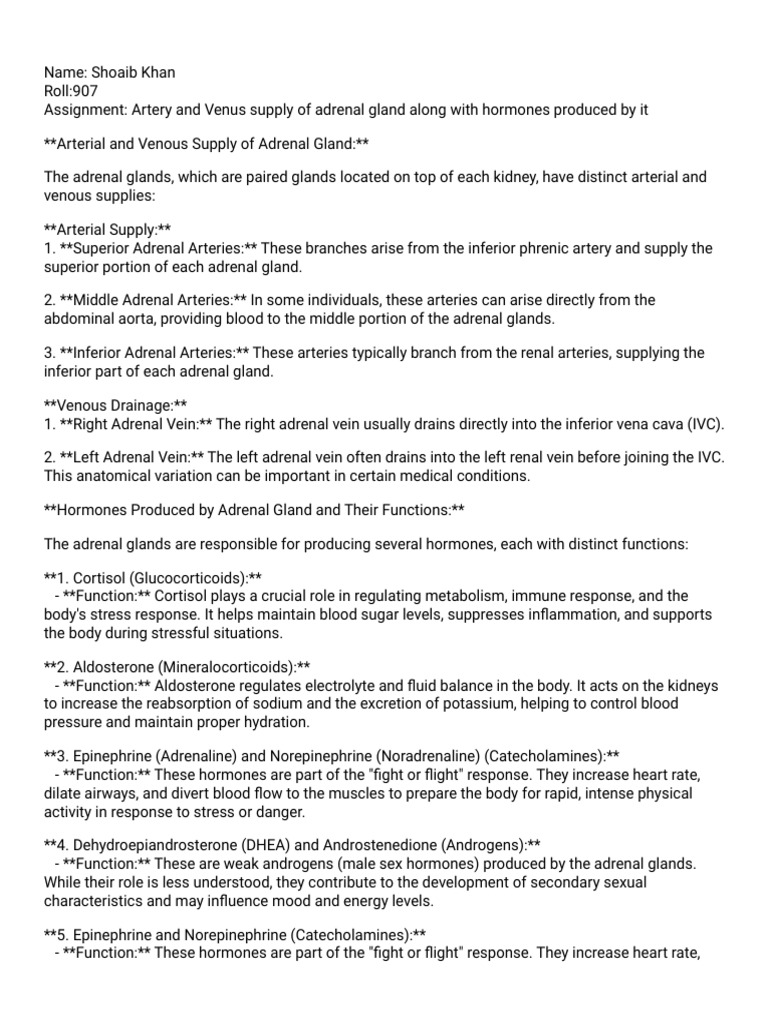 Artery and Venus Supply of Adrenal Gland Along Wit | PDF | Adrenal ...