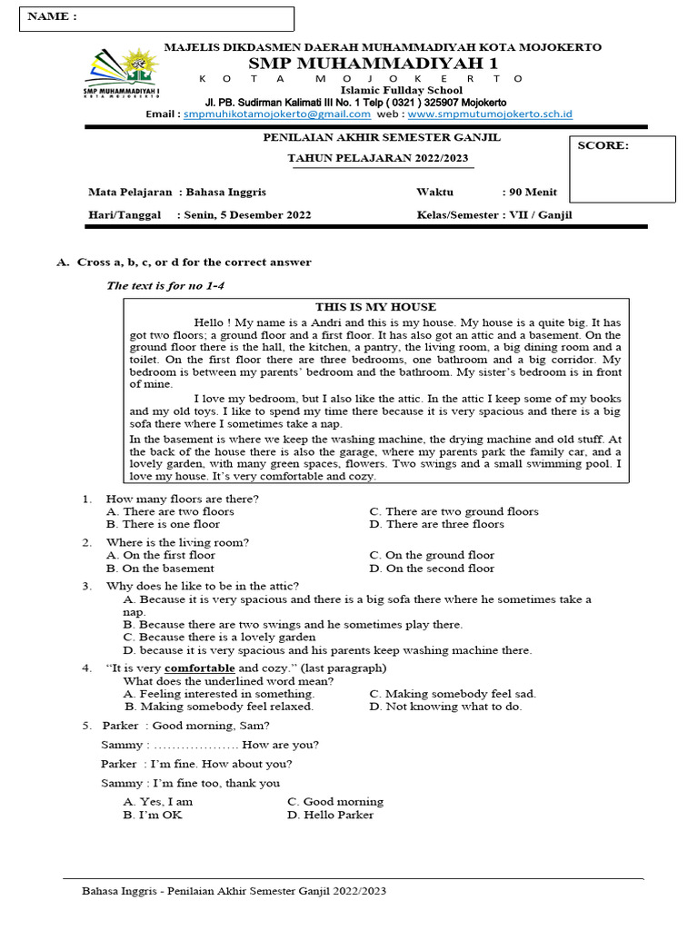 Soal PTS Ganjil Kelas 7 2022-2023 | PDF