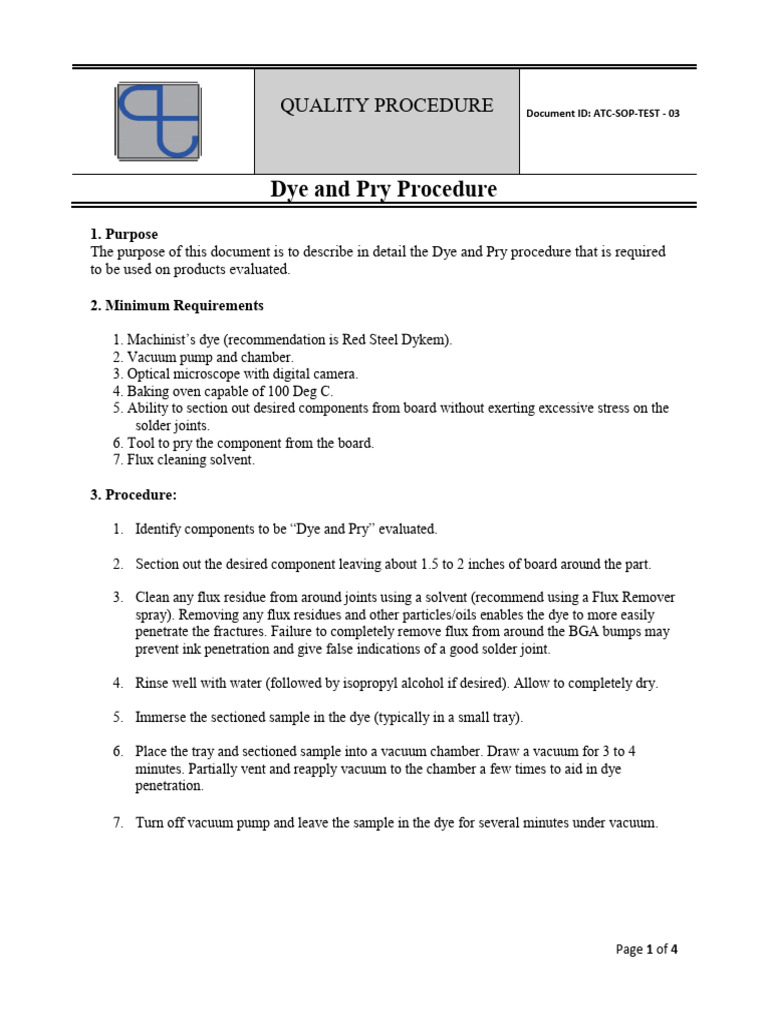Dye and Pry Procedure | PDF