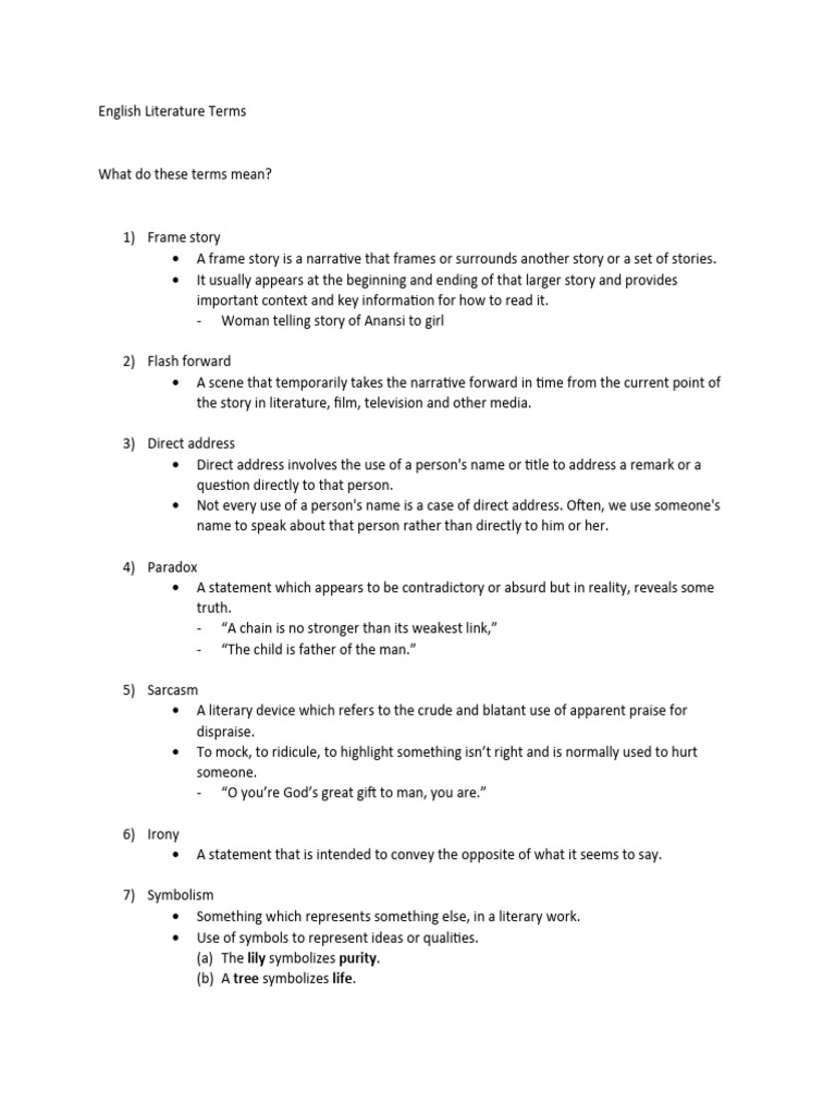 Essential English Literature Terms Guide | PDF