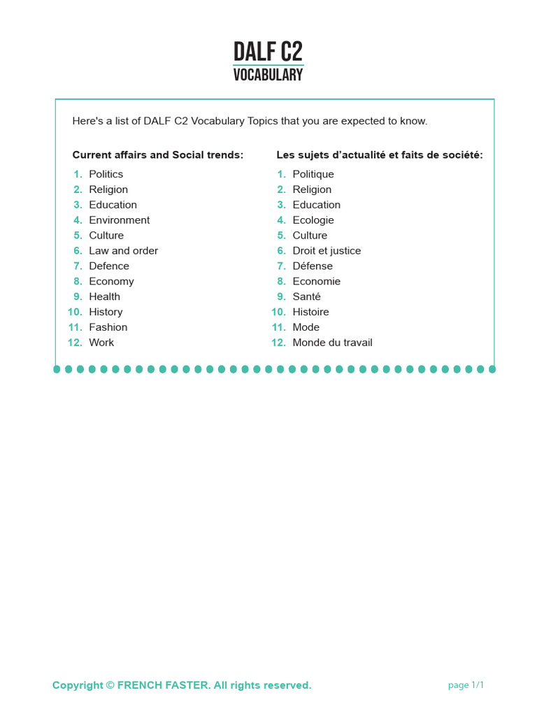 DALF C2 Vocabulary | PDF | Wellness