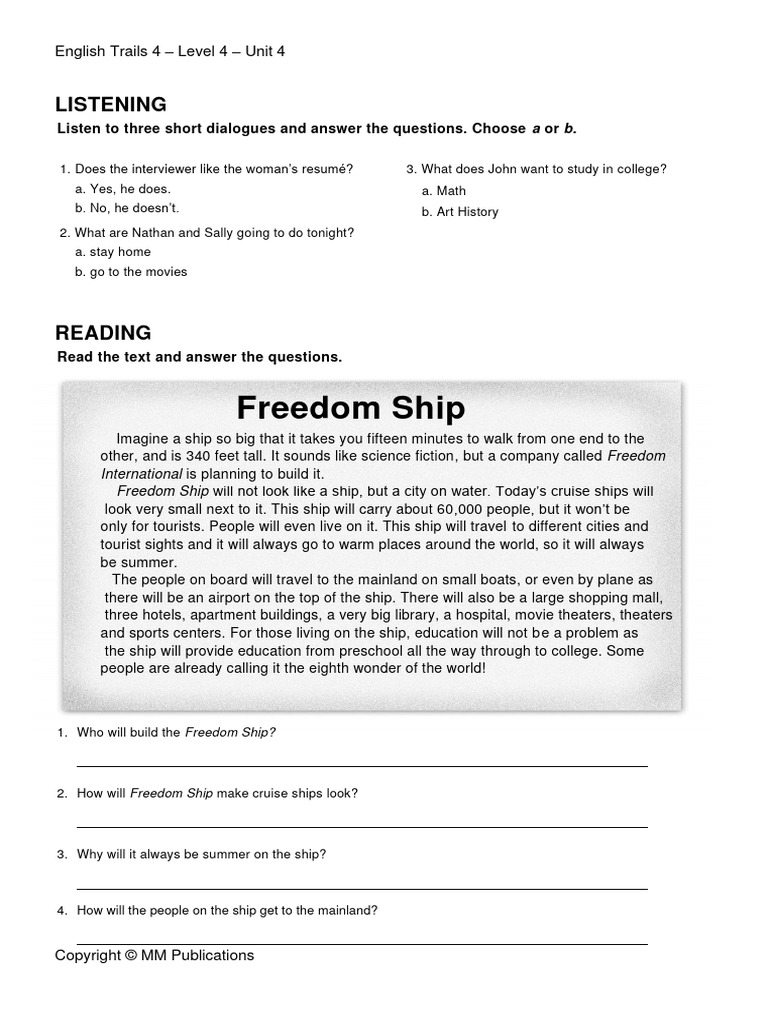 English Trails - Level 4 - Unit 1 | PDF | Travel