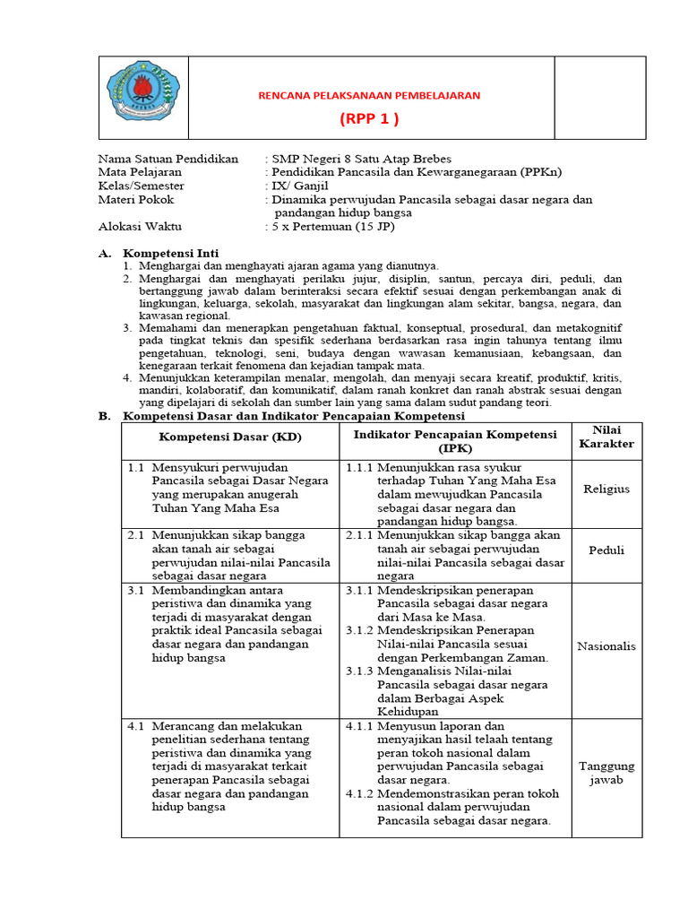 RPP PPKN Kelas 9 | PDF