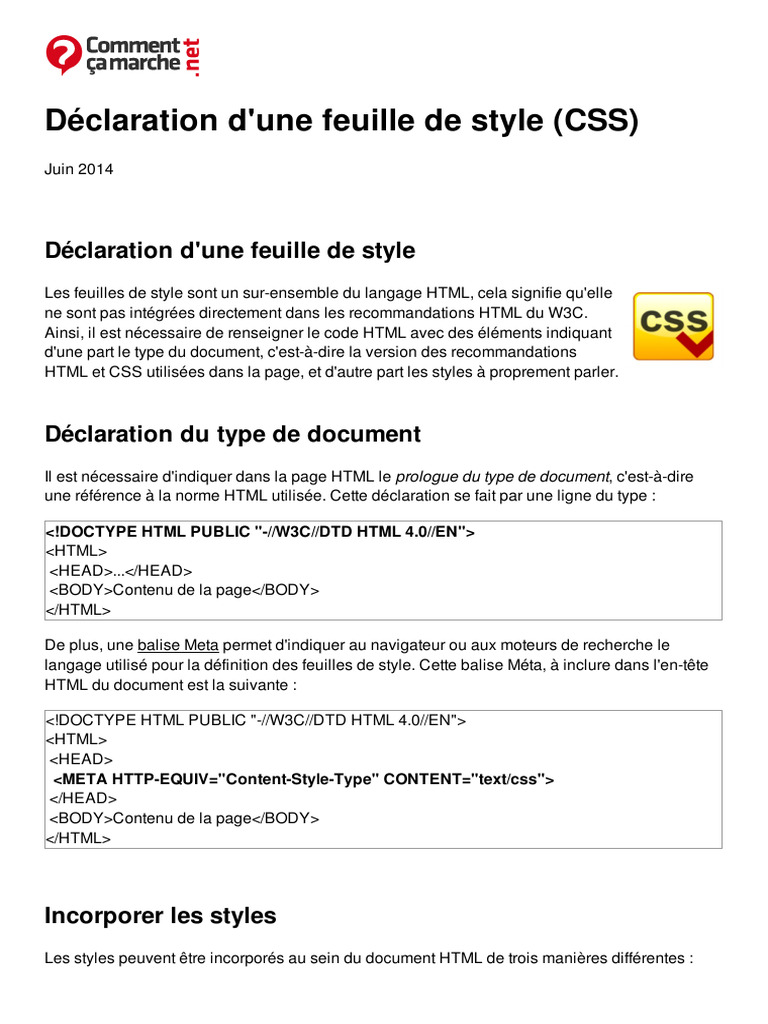 Ressource N°3 Declaration-D-Une-Feuille-De-Style-Css | PDF | Html ...