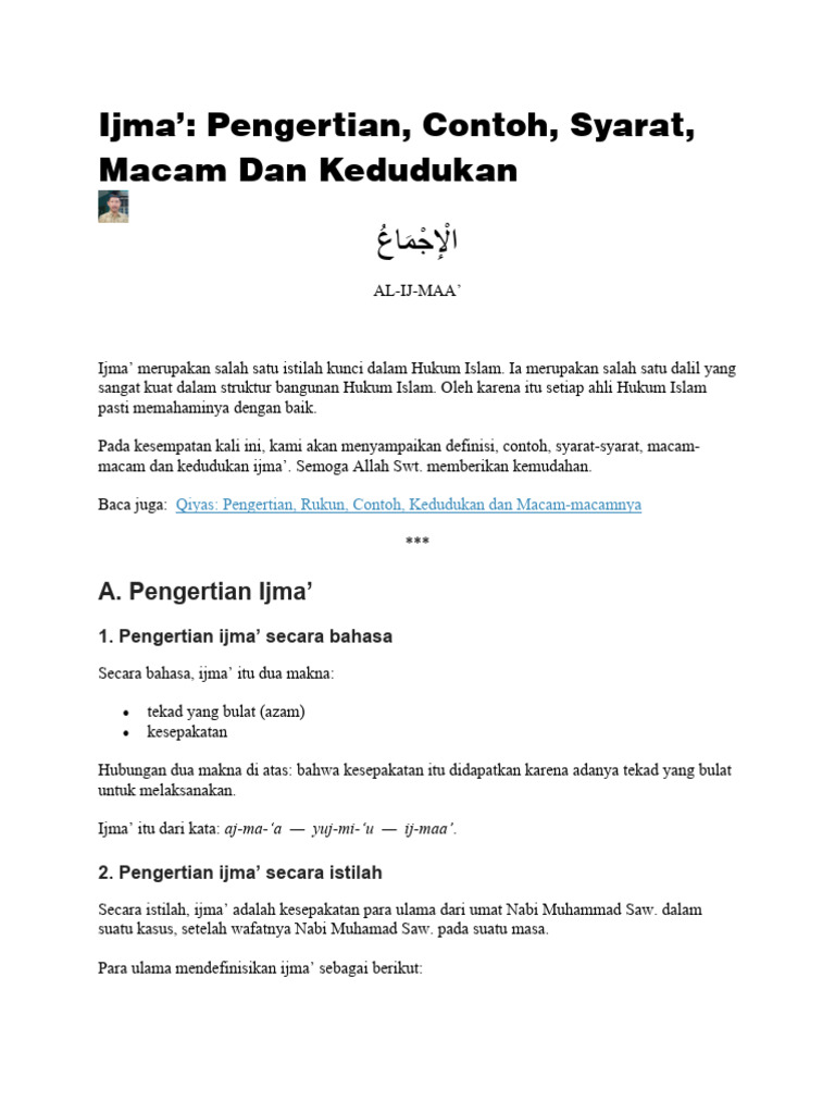 Ijma', Pengertian, Contoh, Syarat, Macam Dan Kedudukan | PDF | Politik ...