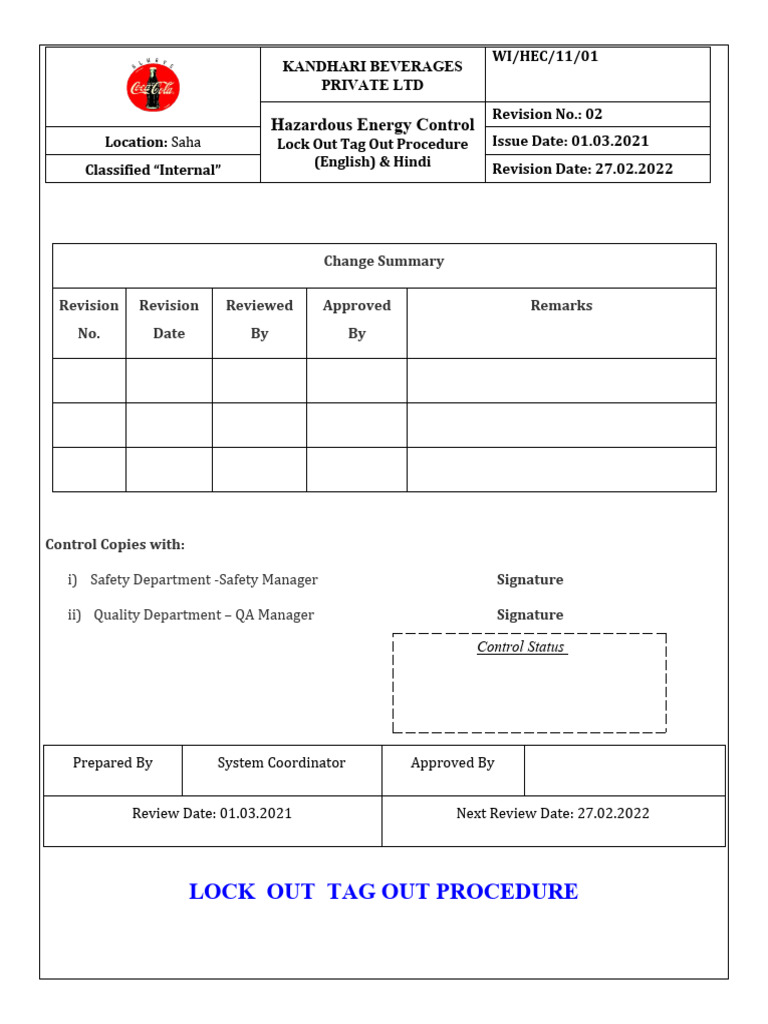 Loto Procedure | PDF