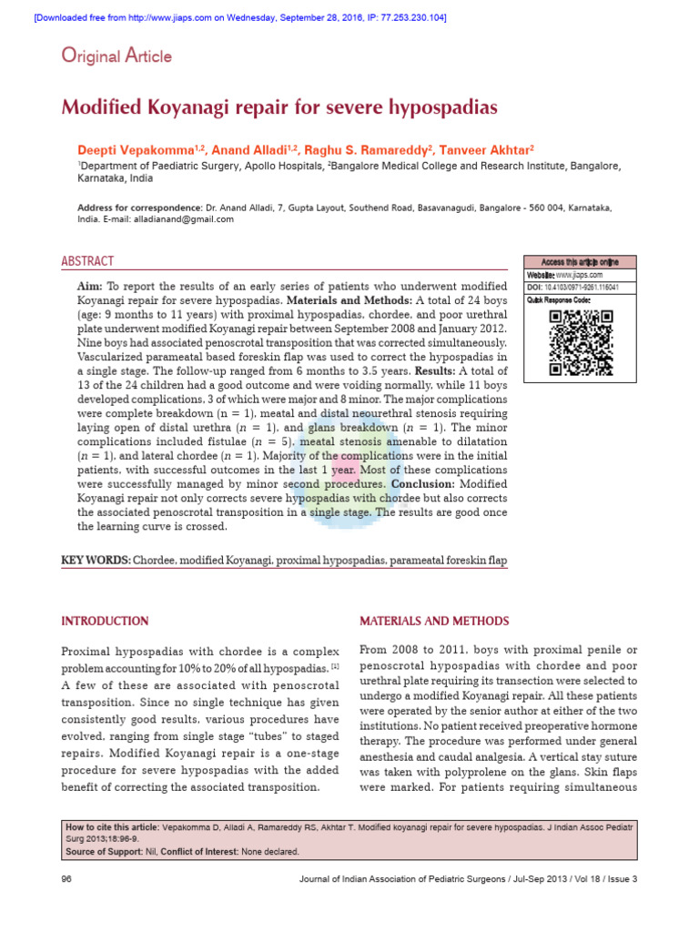 Modified Koyanagi Repair For Severe Hypospadias | PDF