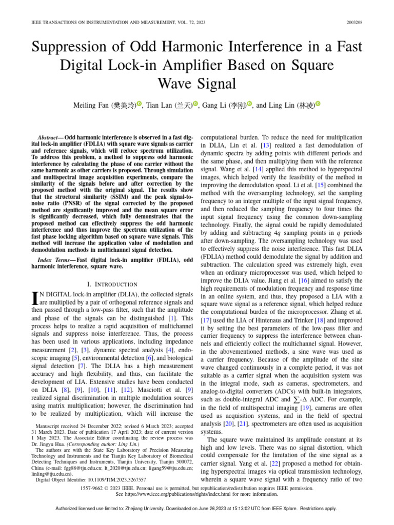 Suppression of Odd Harmonic Interference in A Fast Digital Lock-In ...