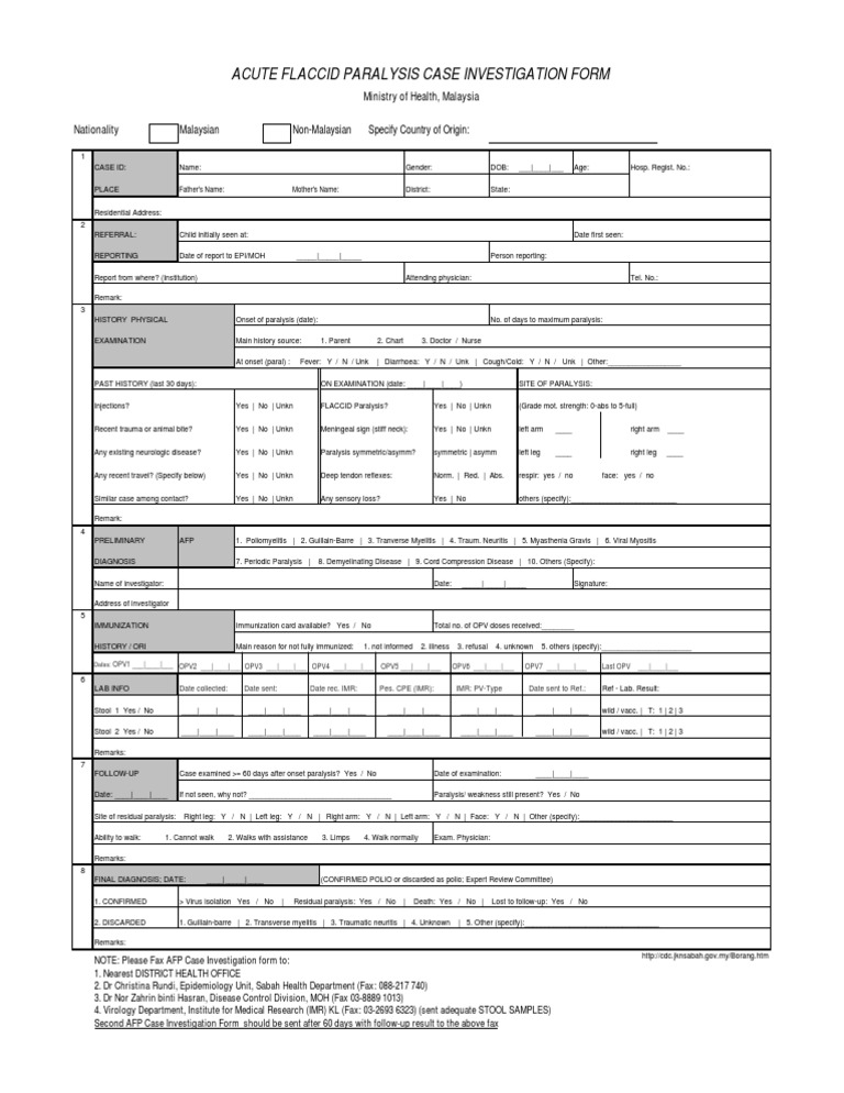 AFP Form | Poliomyelitis | Public Health