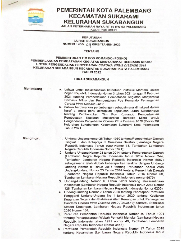 SK PPKM 2022 Kel. SKB | PDF