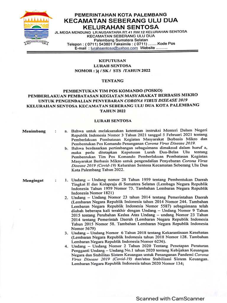 SK PPKM Kel Sentosa Tahun 2022 | PDF