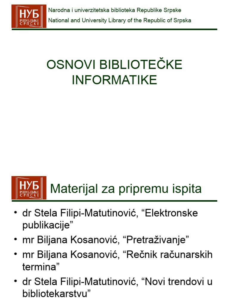 Osnovi Bibliotečke Informatike Prezentacija | PDF